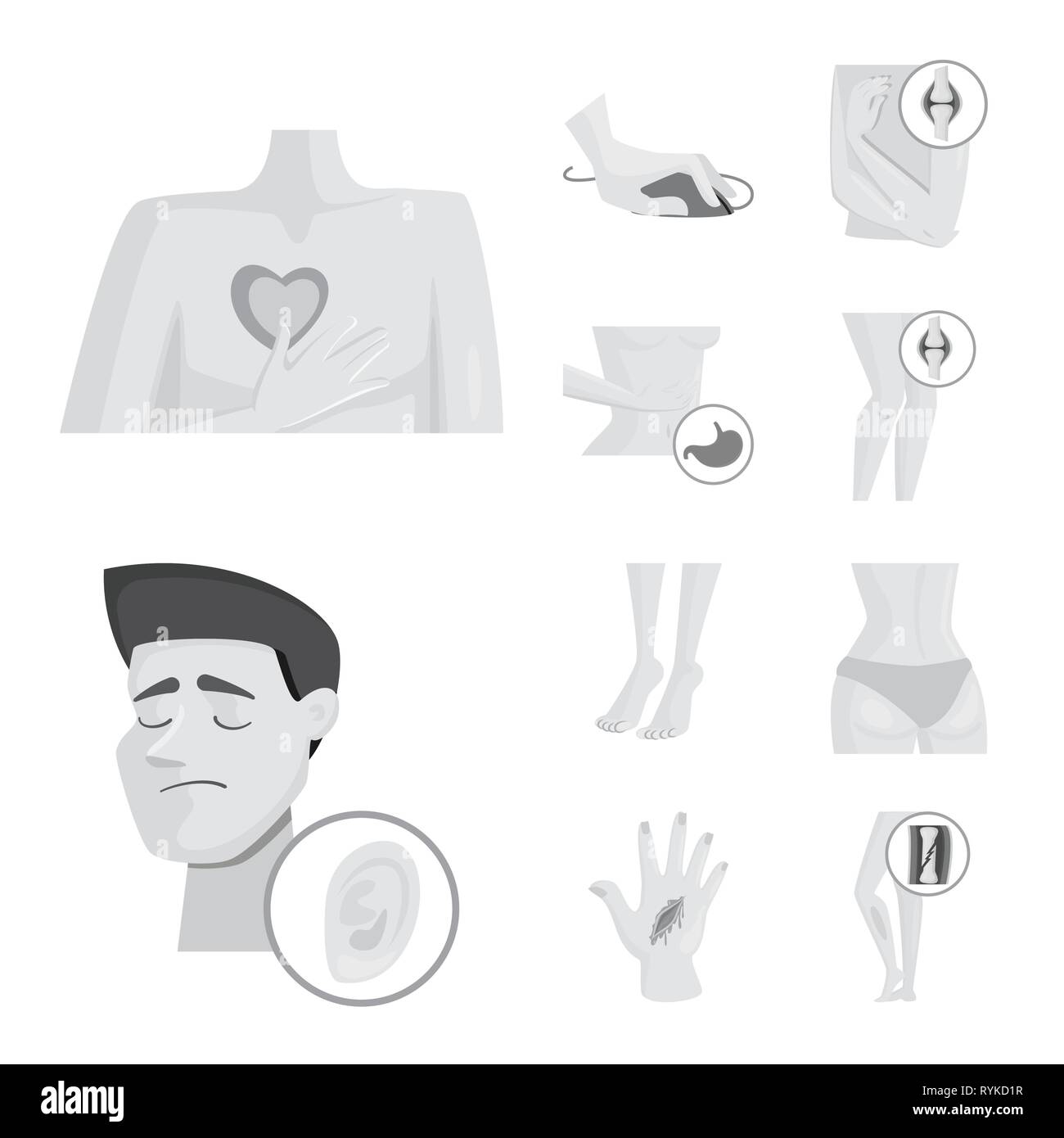 Vector illustration of suffering and injury symbol. Collection of ...