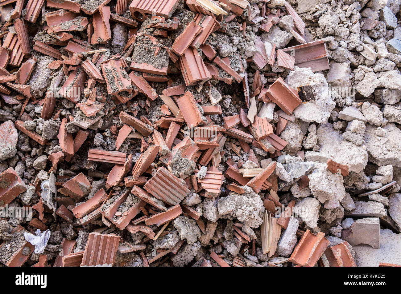 Full frame take of a heap of demolition rubble in the construction ...