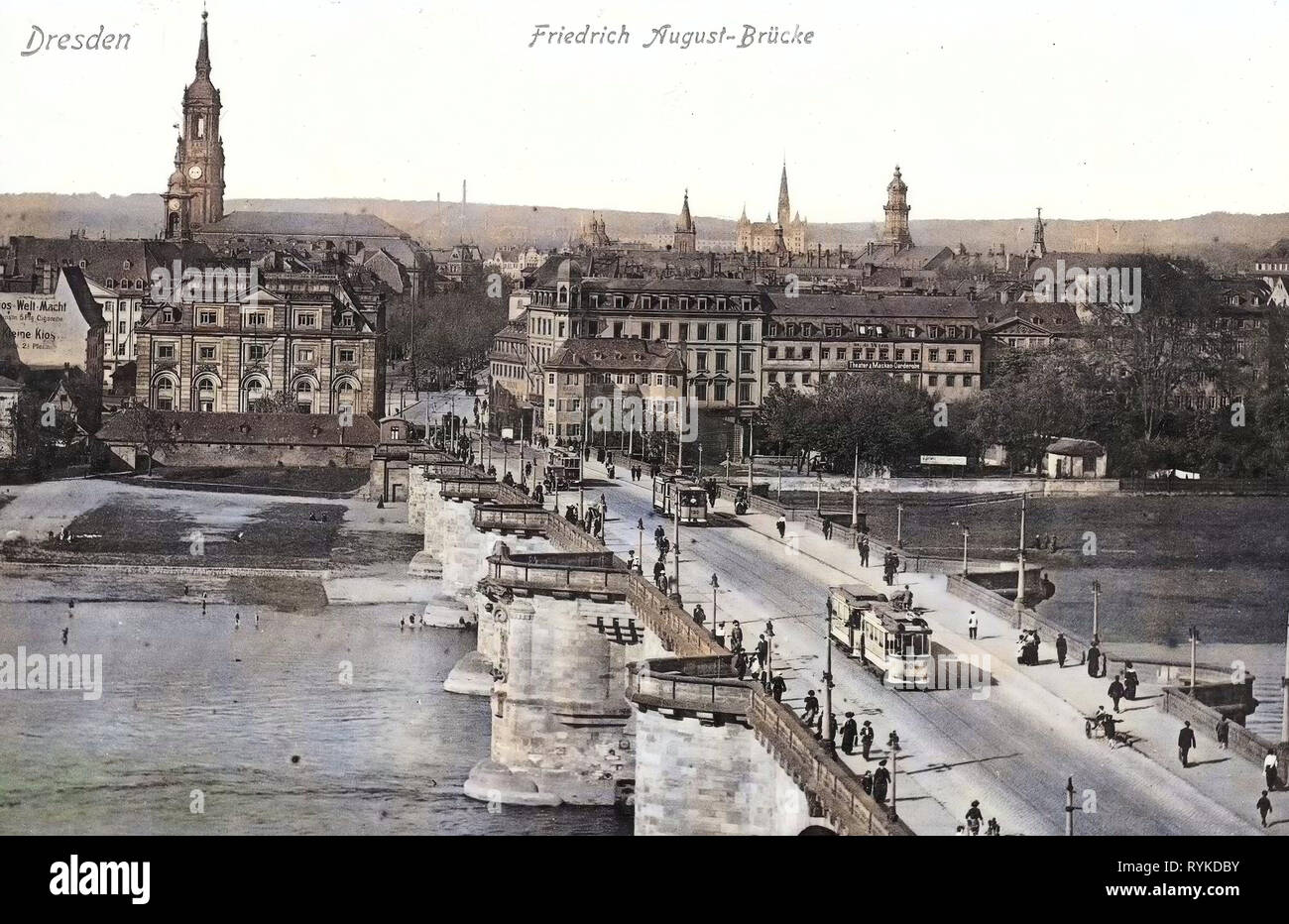 Trams in Dresden, Historical images of Augustusbrücke, Narrenhäusel ...