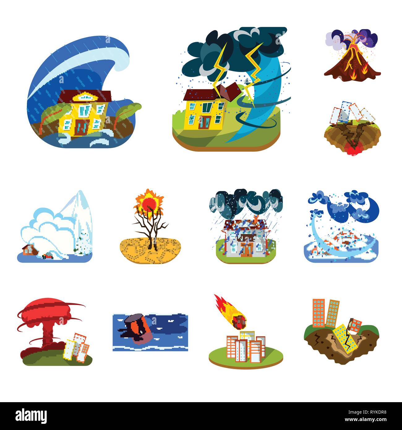 Vector illustration of cataclysm and disaster sign. Set of cataclysm ...