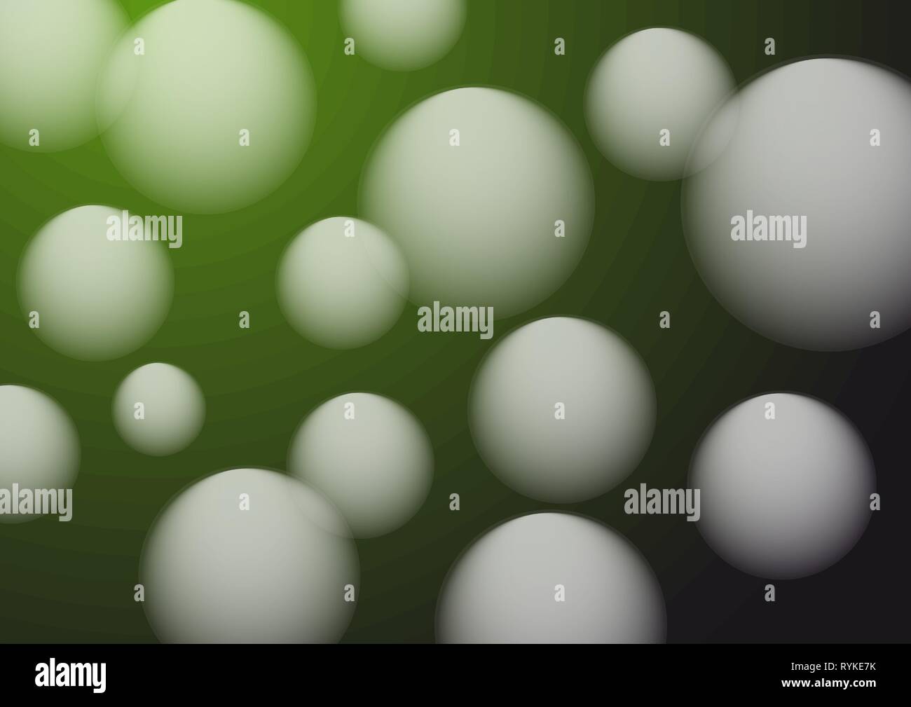 Balloons, bubbles and balls, blurry on green background, vector ...