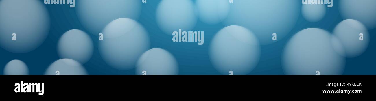 Header of balloons, bubbles and balls, blurry on blue background ...