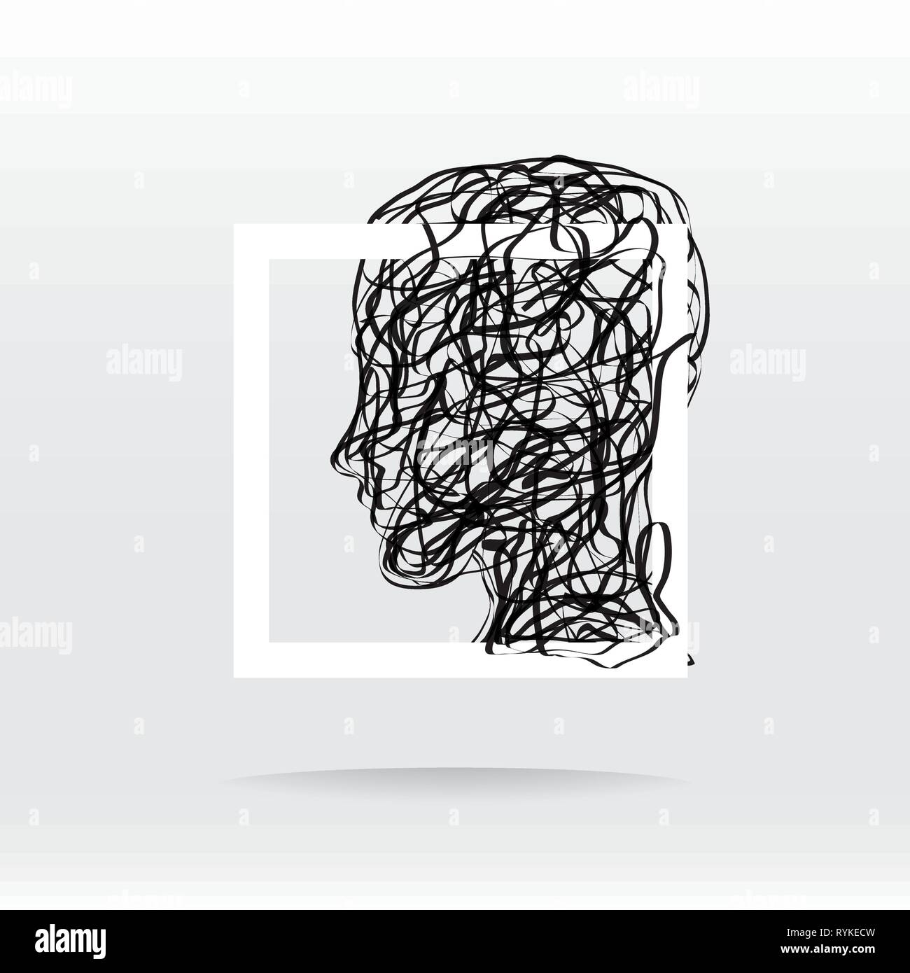Vector concept confusion in the head, inside a square frame Stock ...
