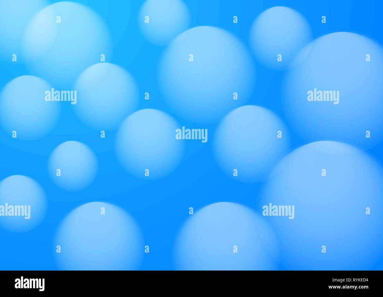 Balloons, bubbles and balls, blurry on blue background, vector ...