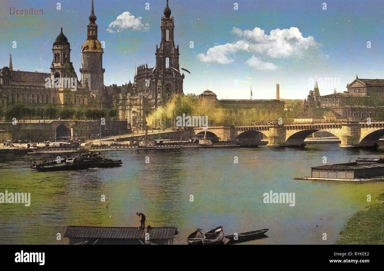 Dresden Castle, Historical images of Augustusbrücke, Chain ships, Baths ...