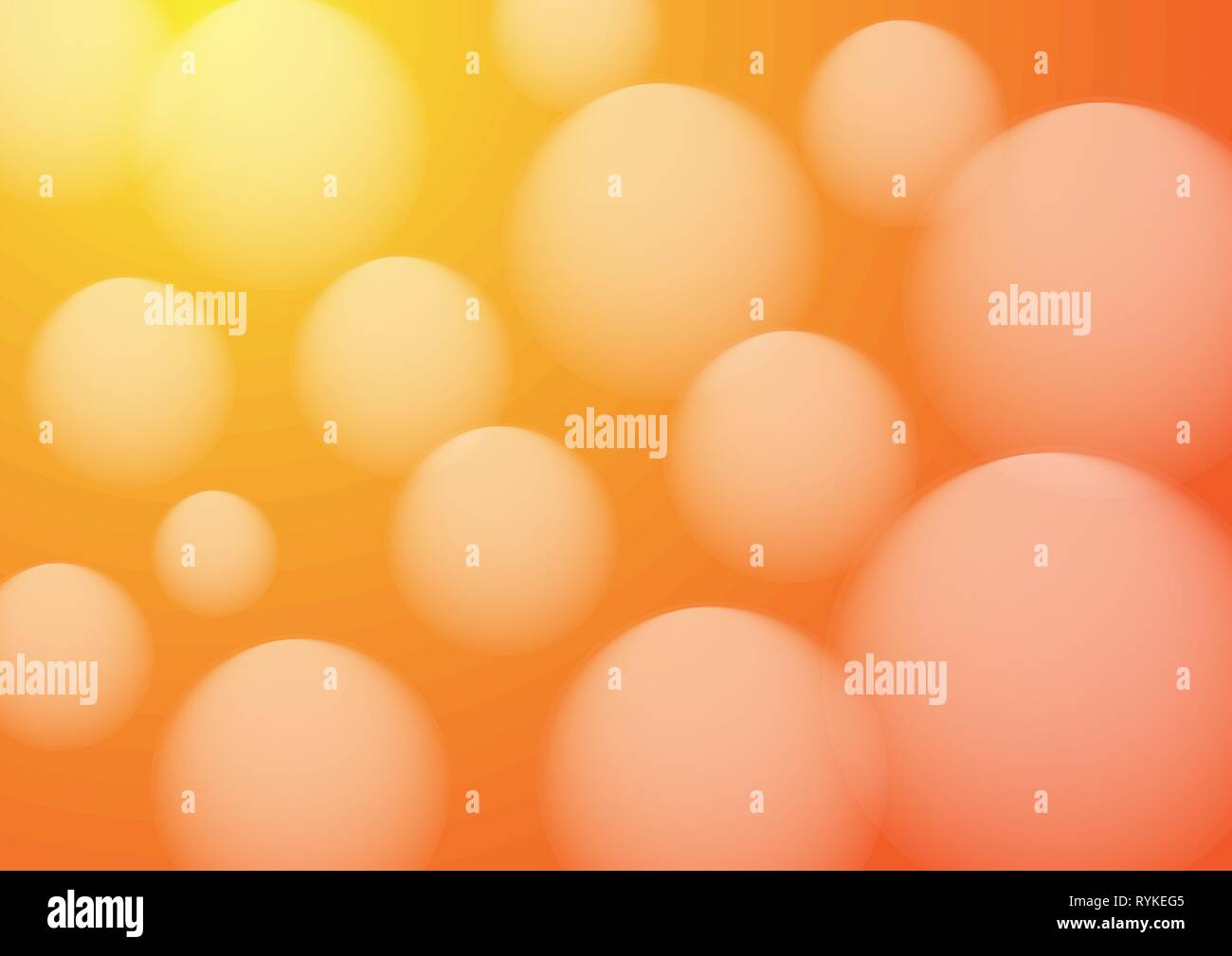 Balloons, bubbles and balls, blurry on orange background, vector ...