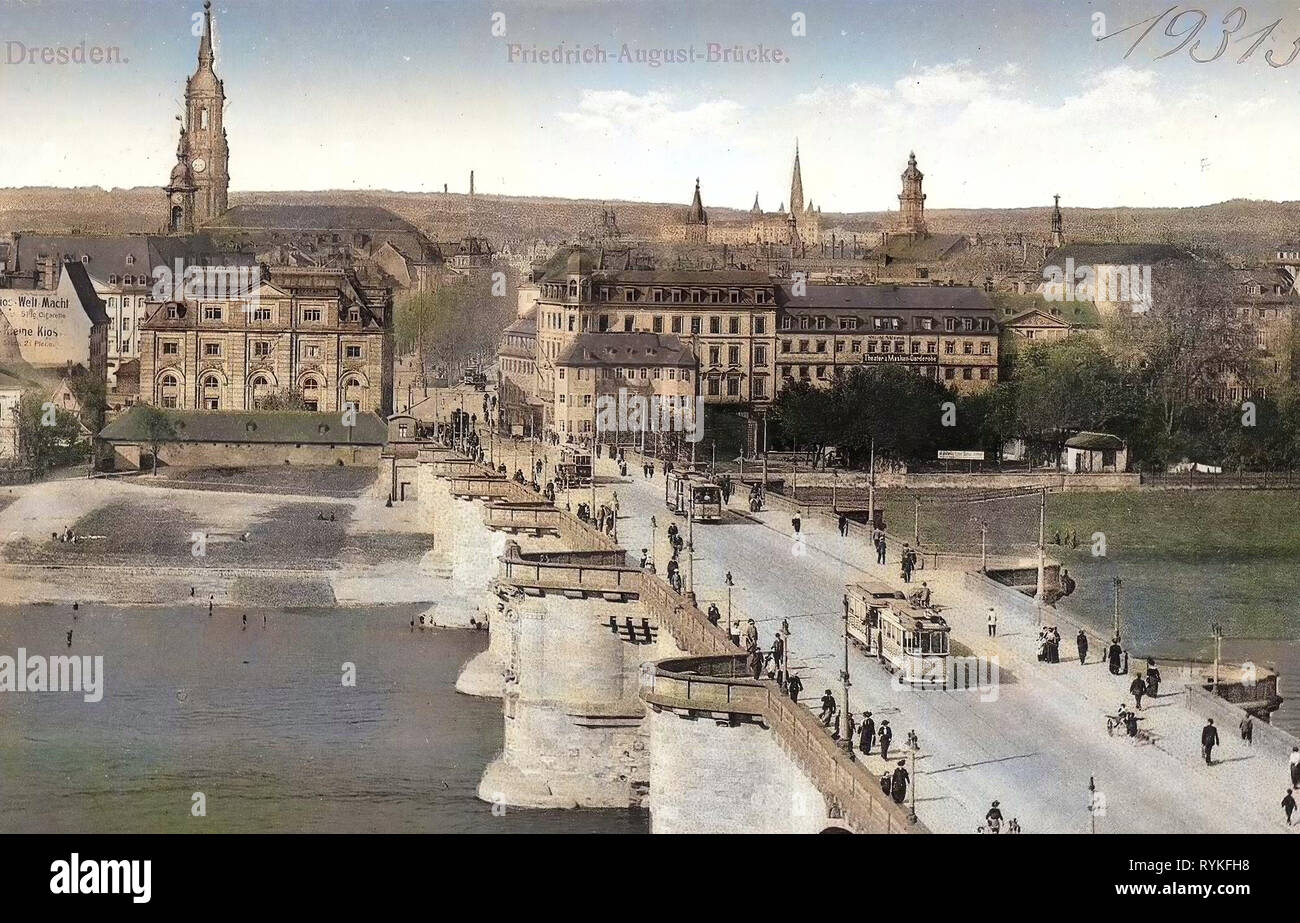Historical images of Augustusbrücke, Trams in Dresden, Dreikönigskirche ...