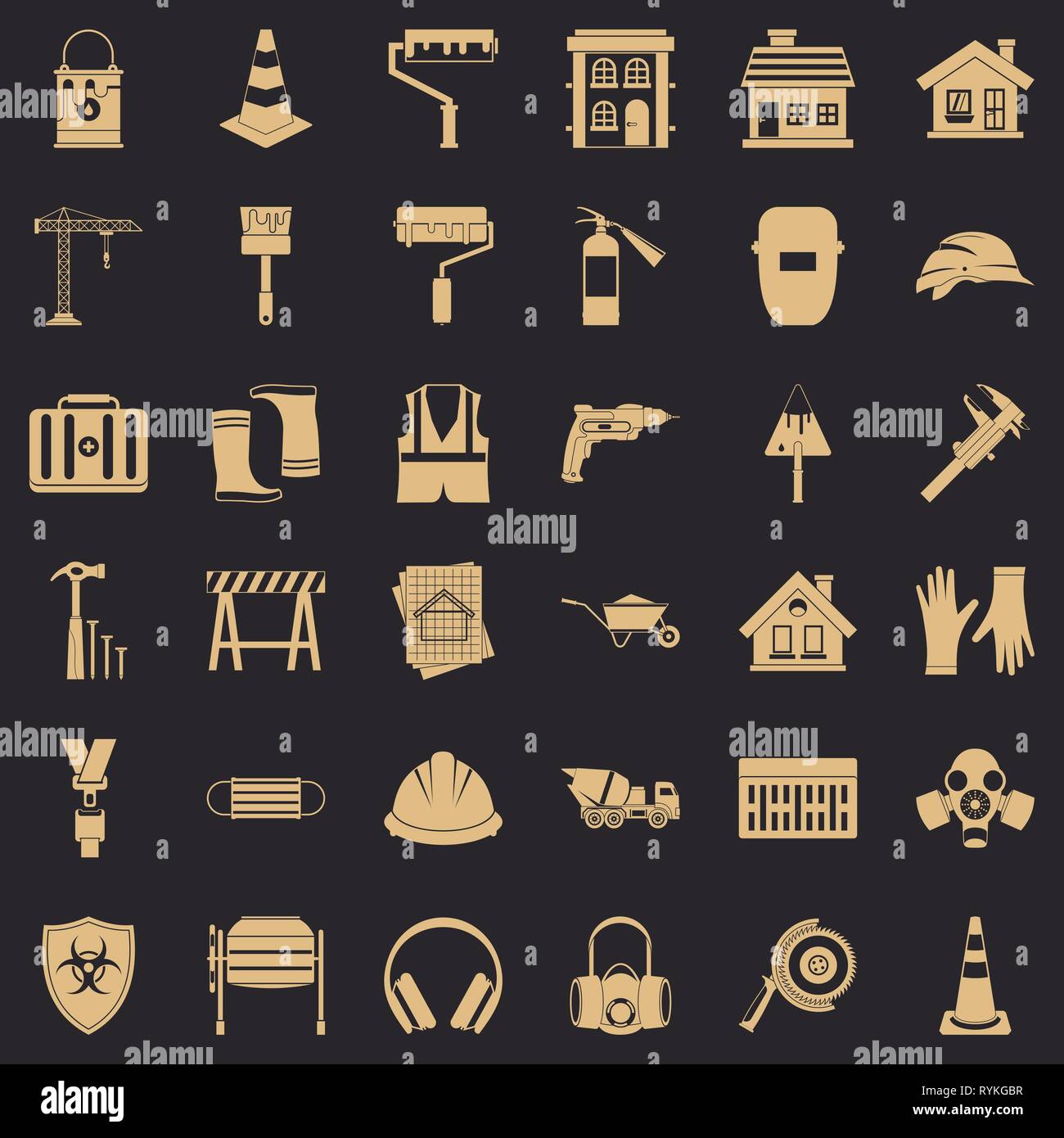 Construction shield icons set, simple style Stock Vector Image & Art ...
