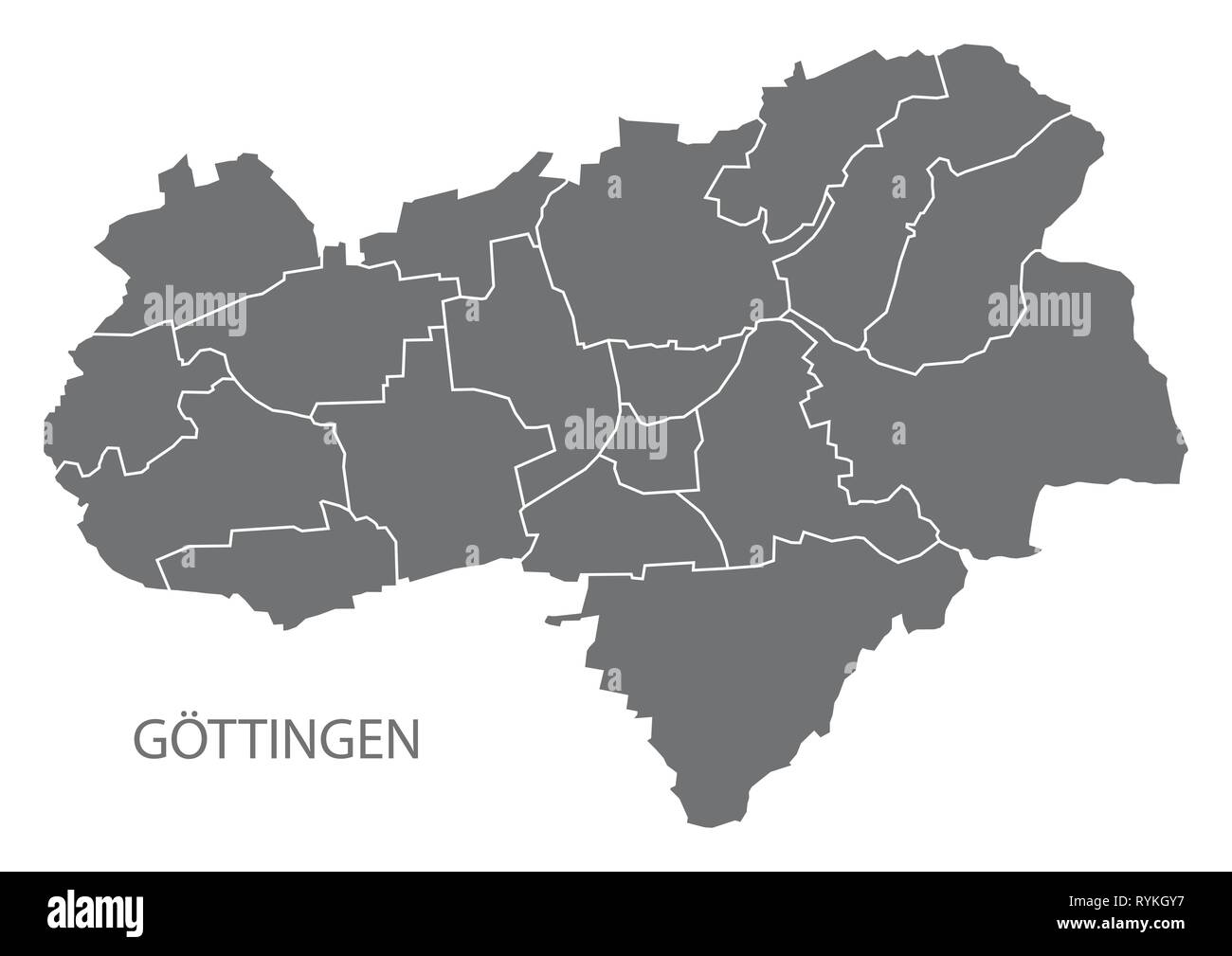 Goettingen city map with boroughs grey illustration silhouette shape ...