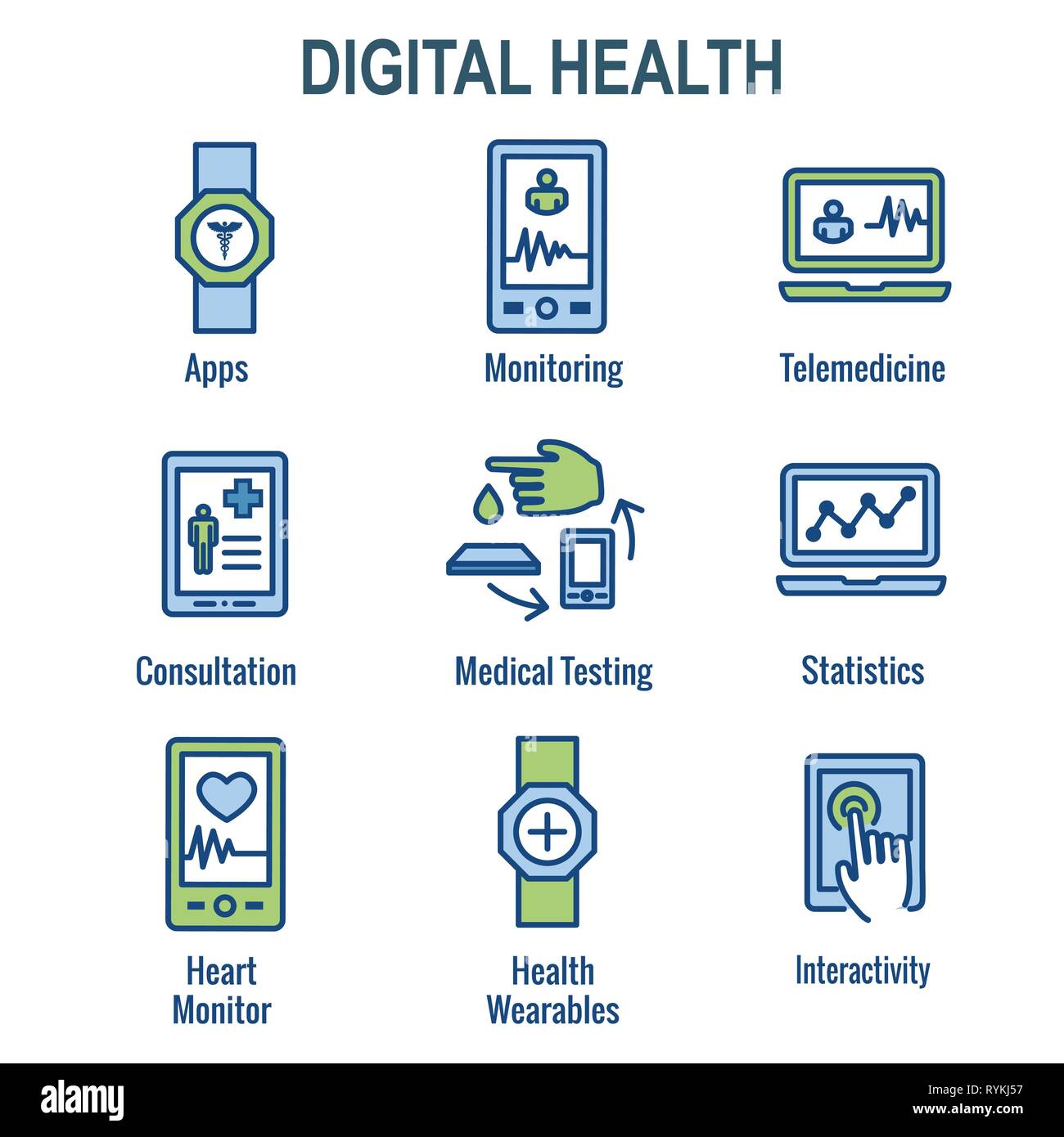 Digital Health Icon Set - Wearable Technology Web Header Banner Stock ...