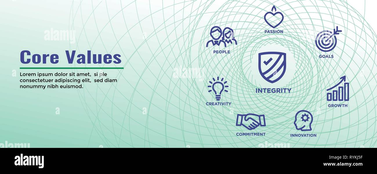 Core Values Web Header Banner image w Integrity, Mission, etc Icon Set ...