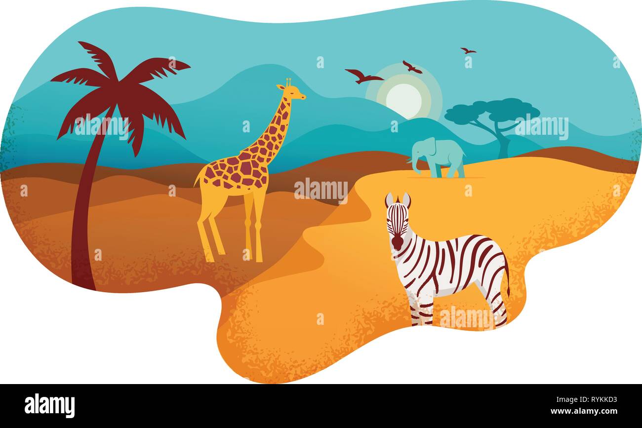 Africa banner, vector illustration of Safari, animals, tribal symbols ...