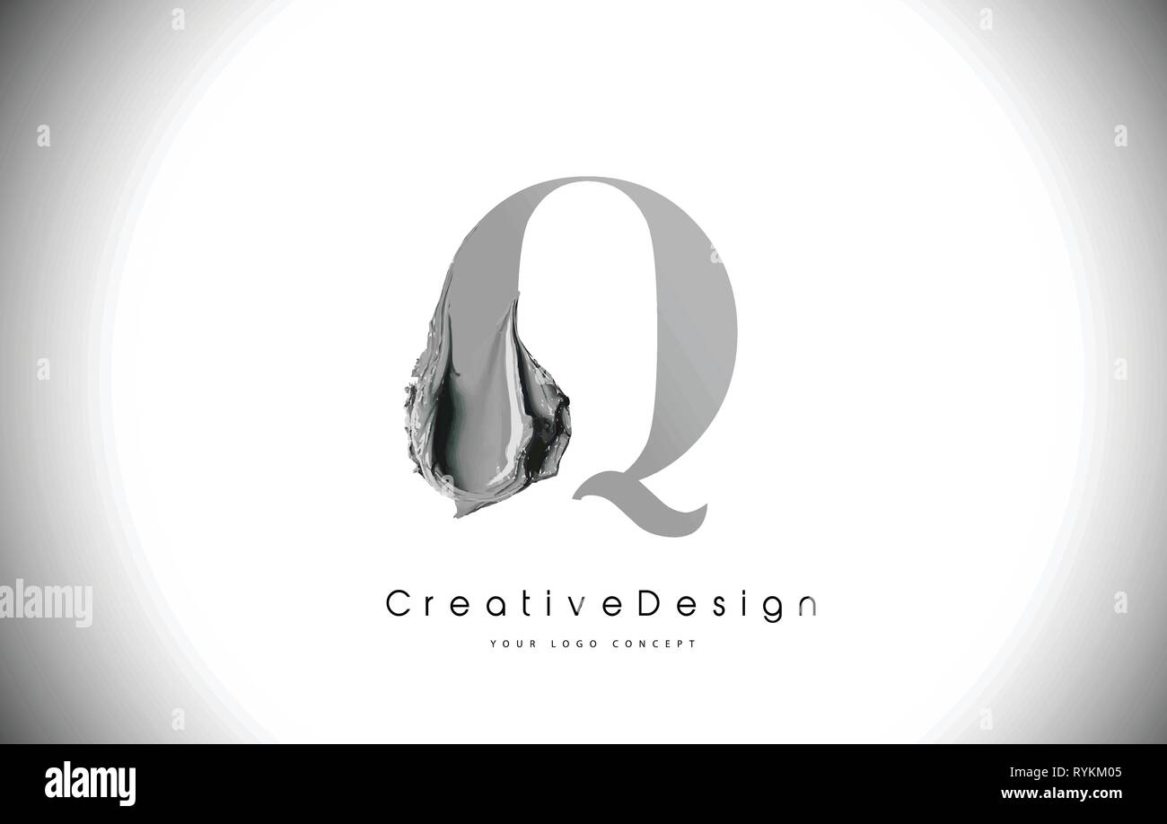 Q Letter Design Brush Paint Stroke. Black Q Letter Logo Icon with ...