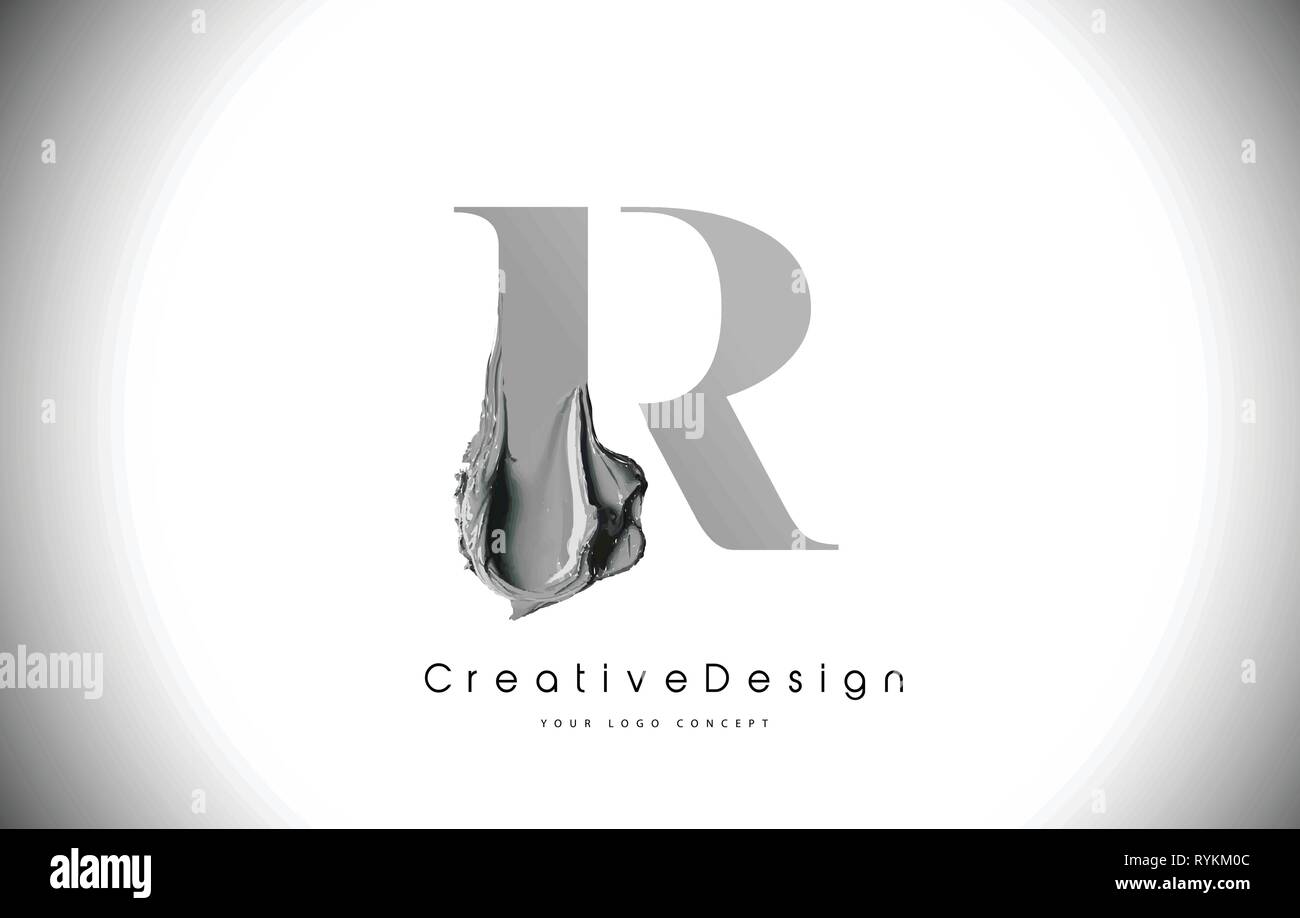 R Letter Design Brush Paint Stroke. Black R Letter Logo Icon with ...