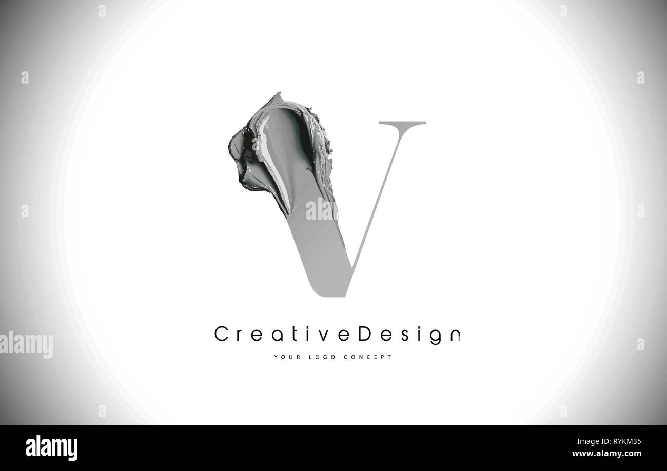 V Letter Design Brush Paint Stroke. Black V Letter Logo Icon with ...