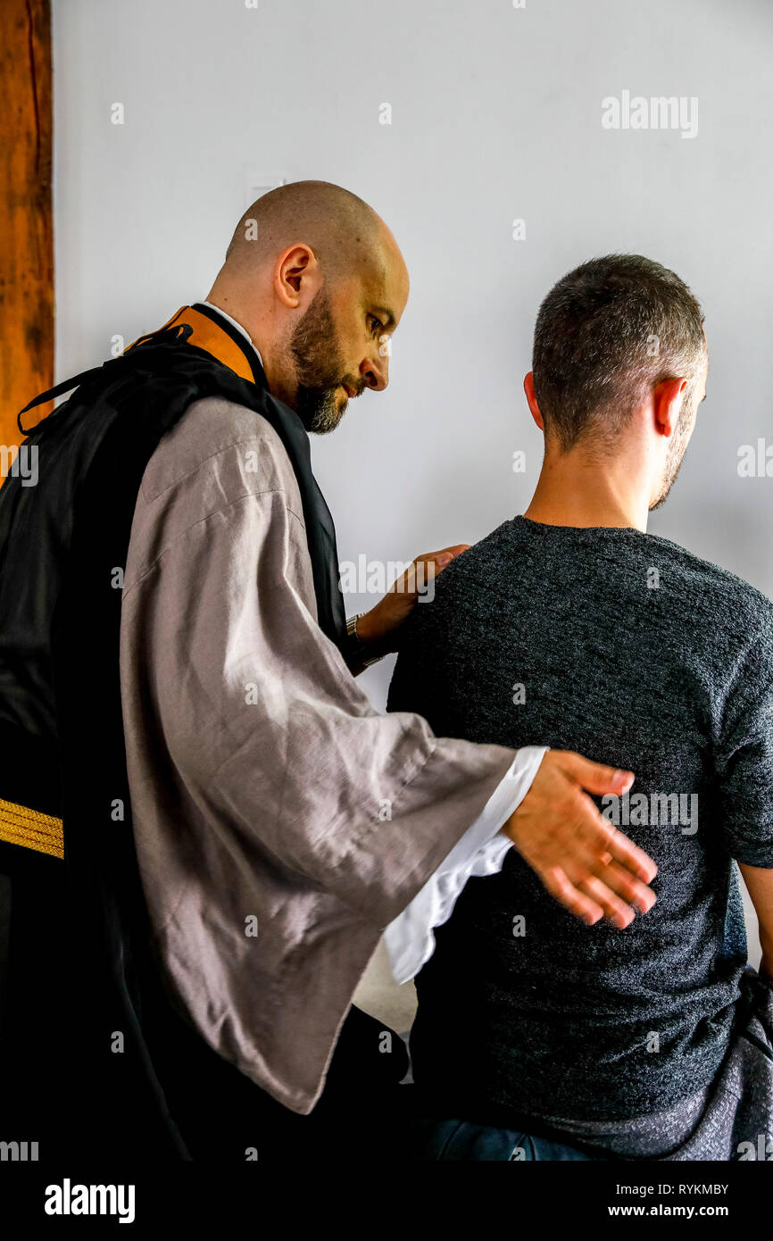 Zen sesshin (retreat) in Paris, France. Zazen (meditation). Master ...