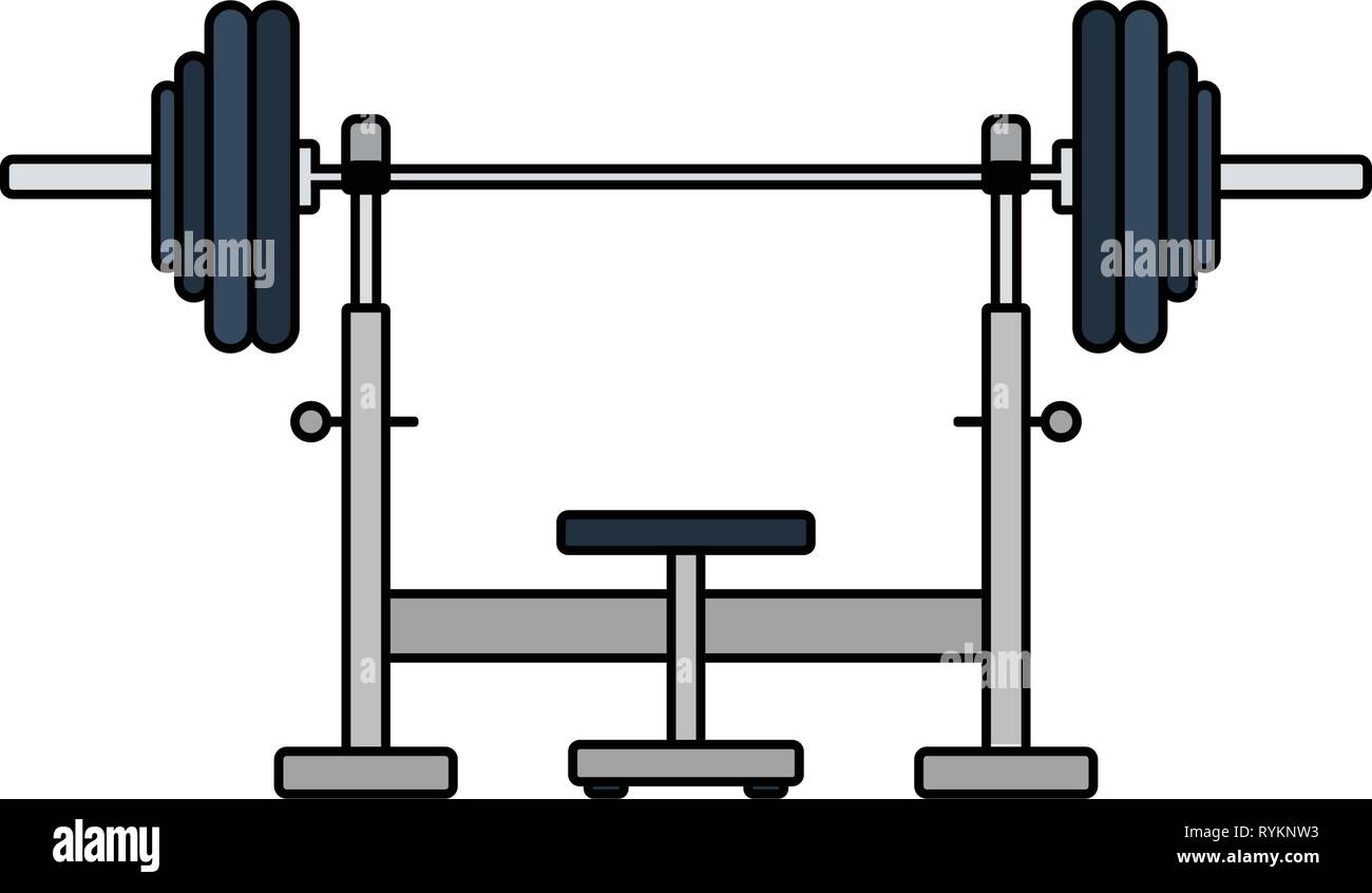 Flat design icon of Bench with barbell in ui colors. Vector ...