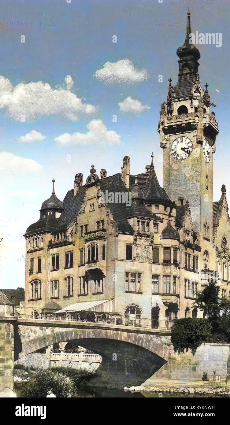 Rathaus Waldheim, Bridges in Waldheim, Zschopau (river), 1912 ...