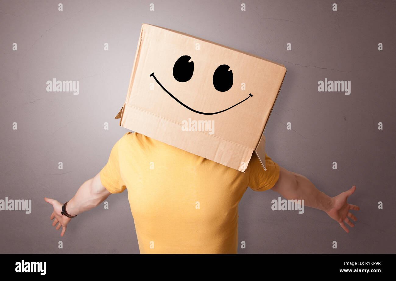 Man with cardboard box head Stock Photo - Alamy
