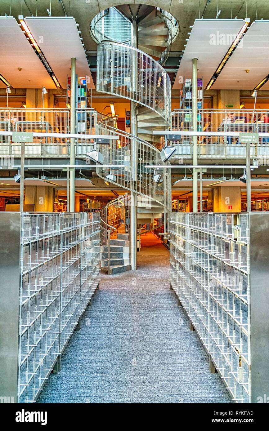 February 18, 2019. Warsaw, Poland. University Library Vintage staircase ...