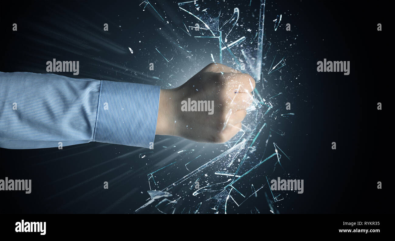 Big hand hits intense and breaks glasses Stock Photo - Alamy