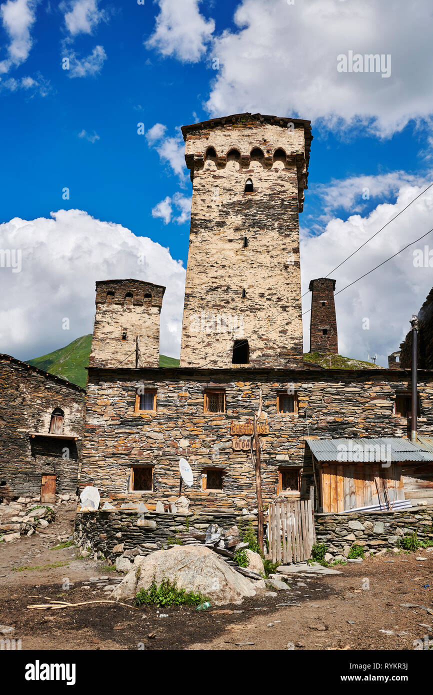 Stone medieval Svaneti tower houses of Chazhashi, Ushguli, Upper ...