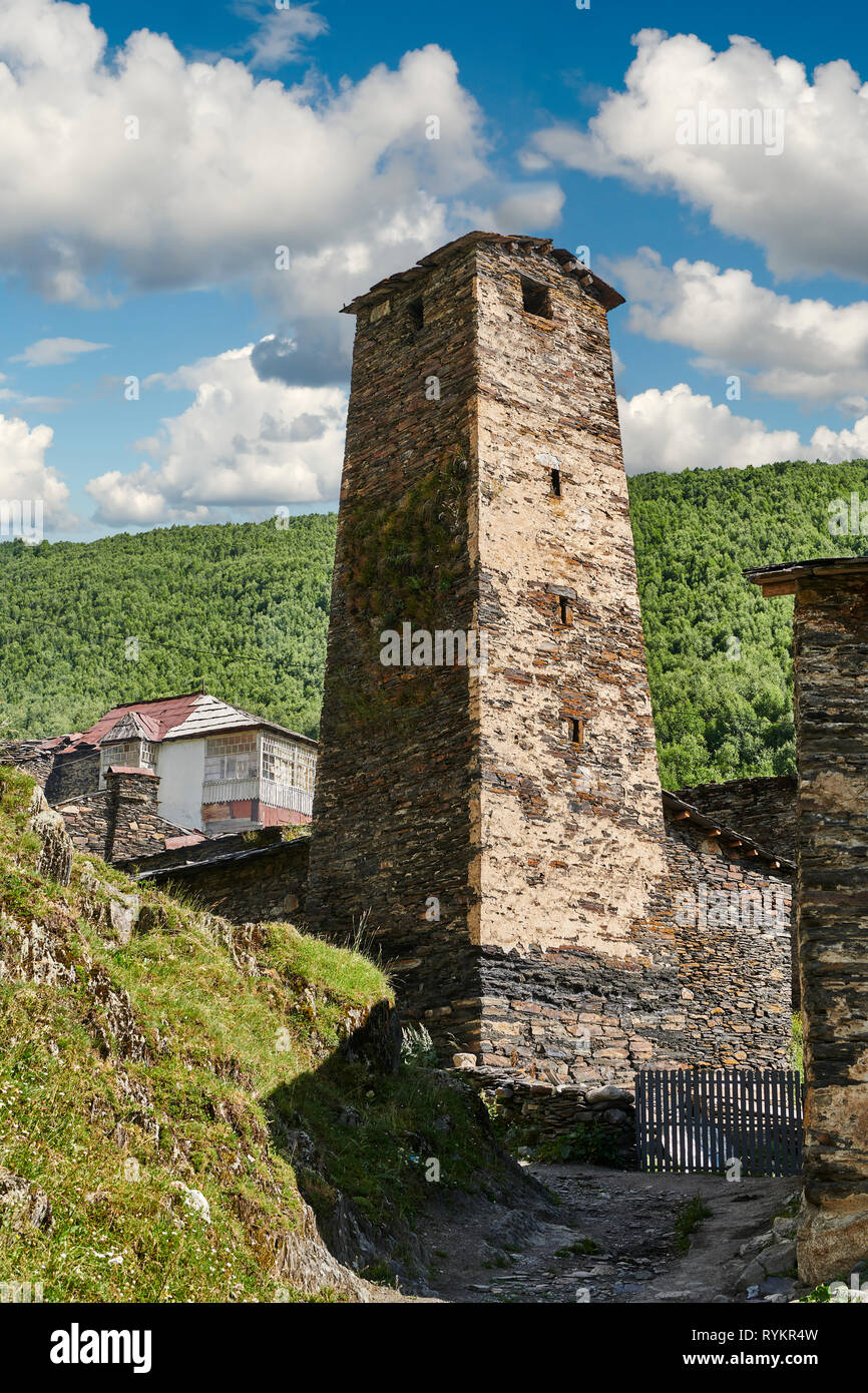 Stone medieval Svaneti tower houses of Ushguli, Upper Svaneti ...