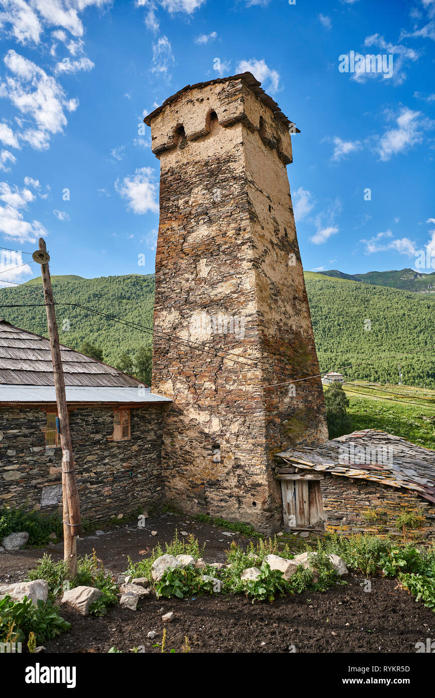 Stone medieval Svaneti tower houses of Ushguli, Upper Svaneti ...