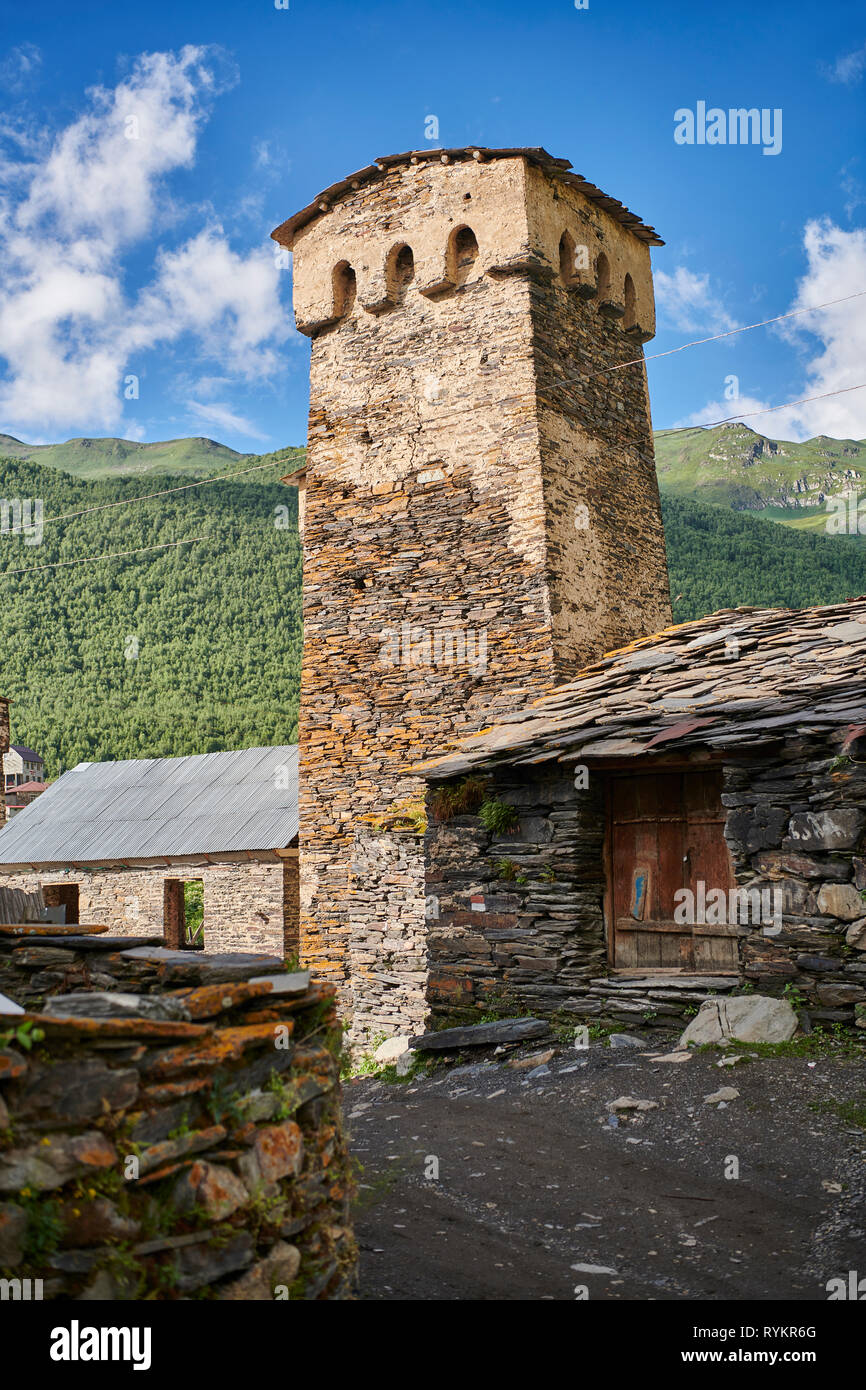 Stone medieval Svaneti tower houses of Ushguli, Upper Svaneti ...