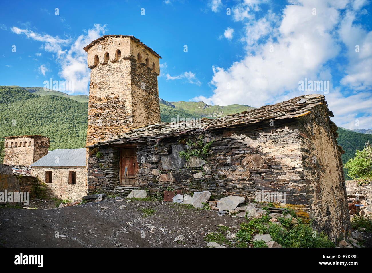 Stone medieval Svaneti tower houses of Ushguli, Upper Svaneti ...