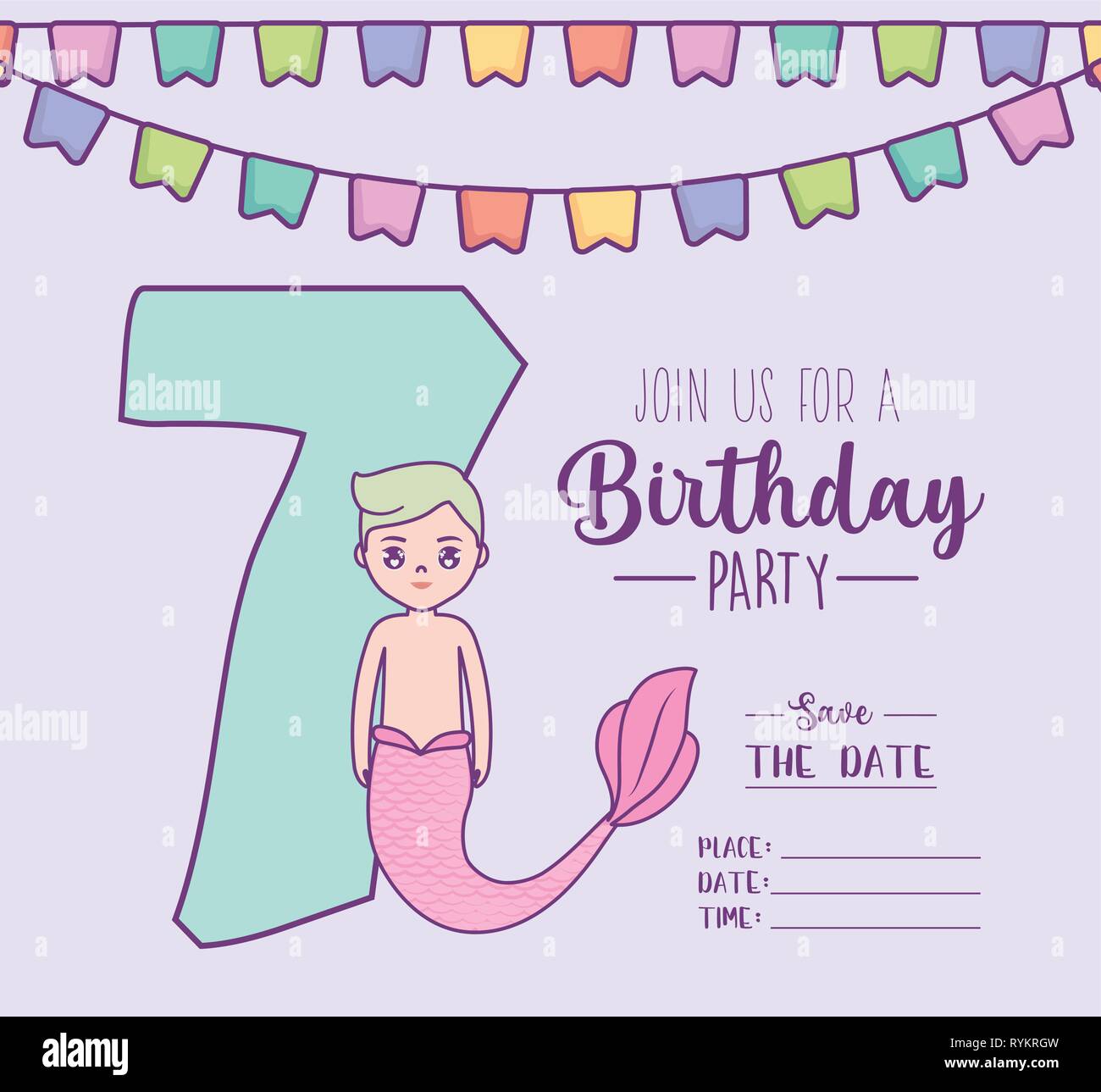 card with mermaid male and number seven Stock Vector Image & Art - Alamy