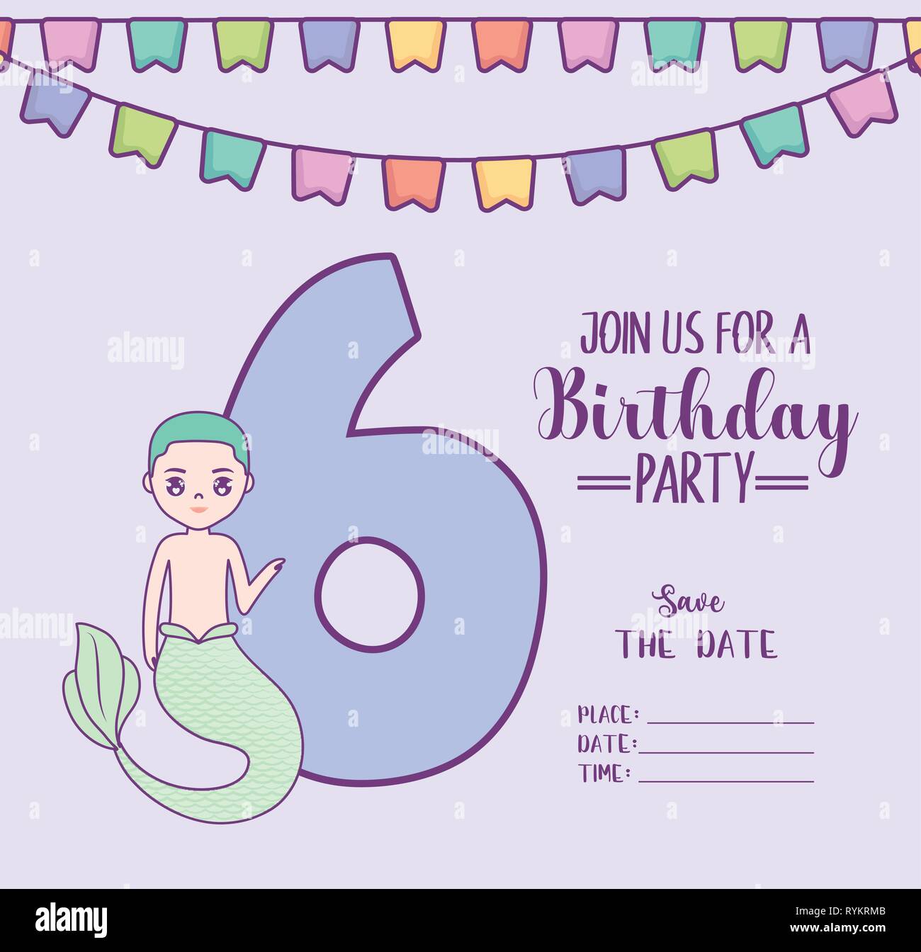 card with mermaid male and number six Stock Vector Image & Art - Alamy