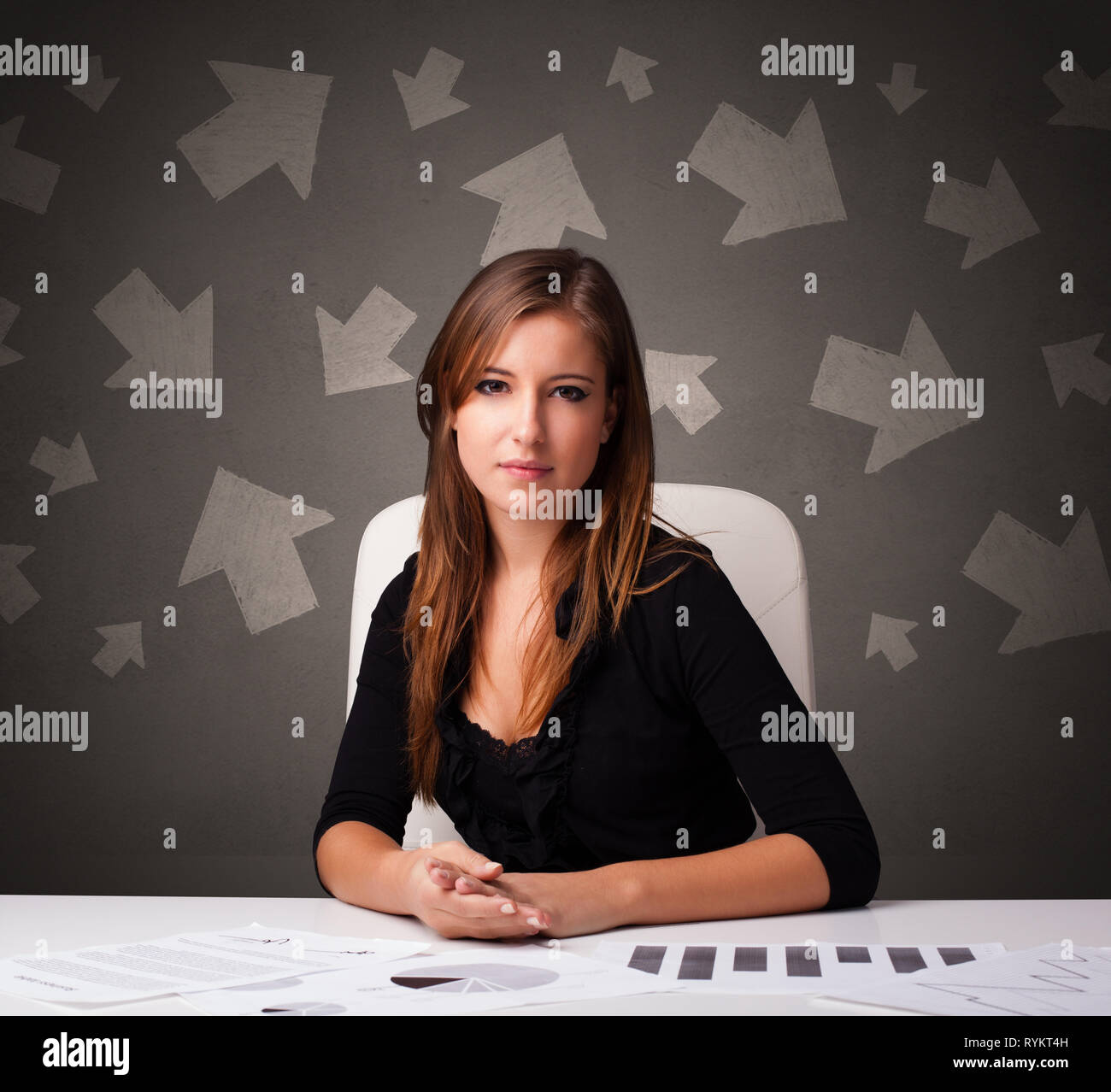 Manager in front of the office desk with different direction concept ...