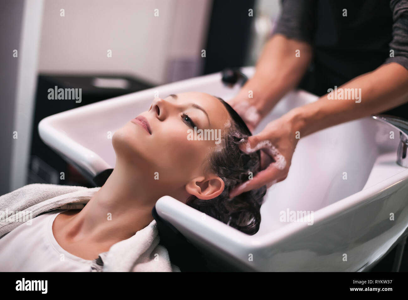 Woman Washing Long Hair Stock Photos & Woman Washing Long Hair Stock ...