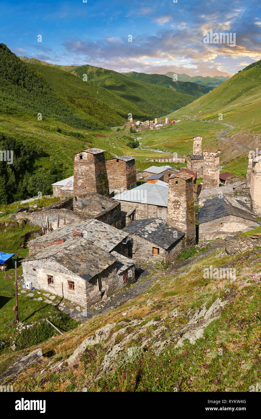 Stone medieval Svaneti tower houses of Chazhashi, Ushguli, Upper ...