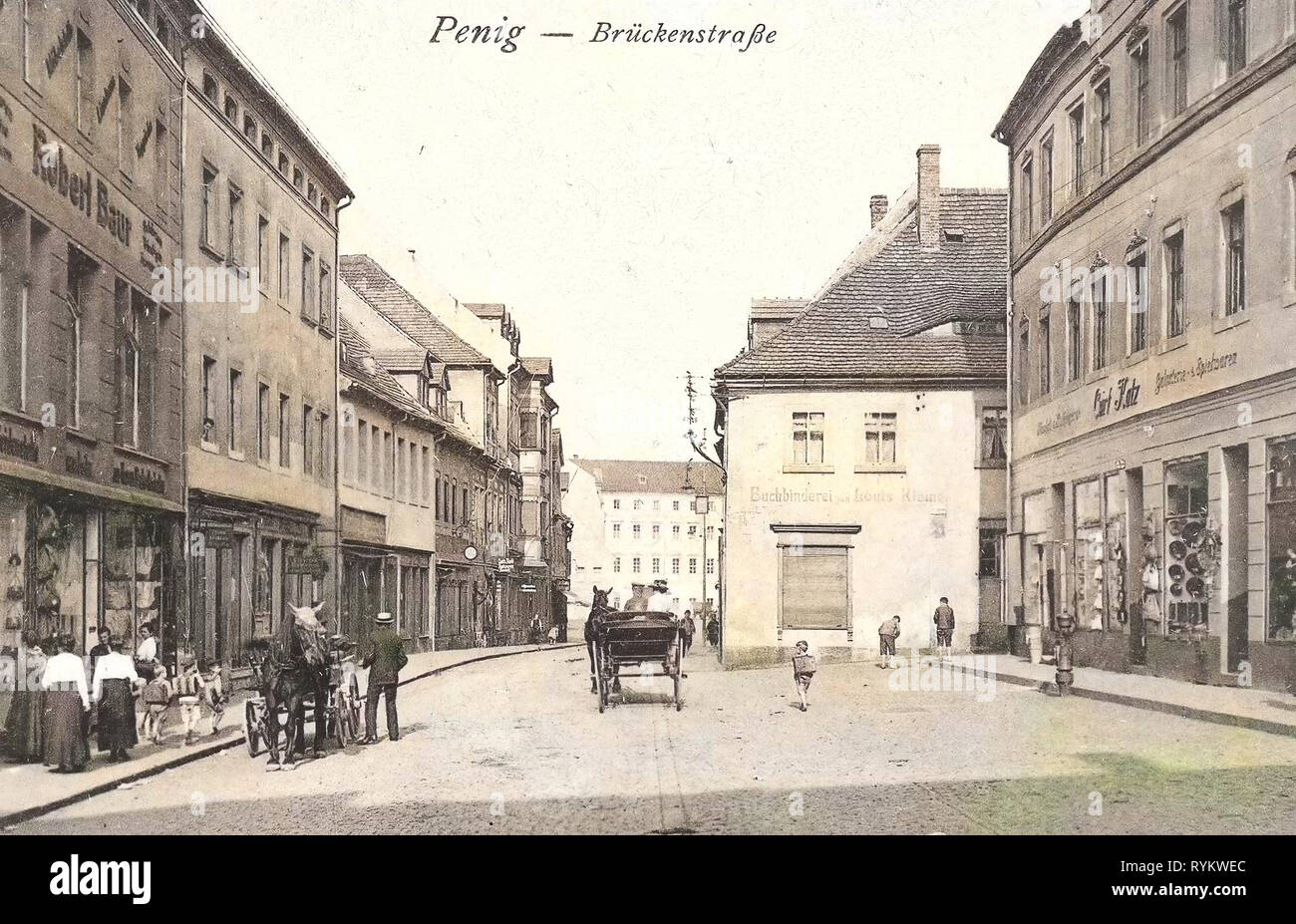 Buildings in Penig, Horse-drawn carriages in Germany, Shops in Saxony ...