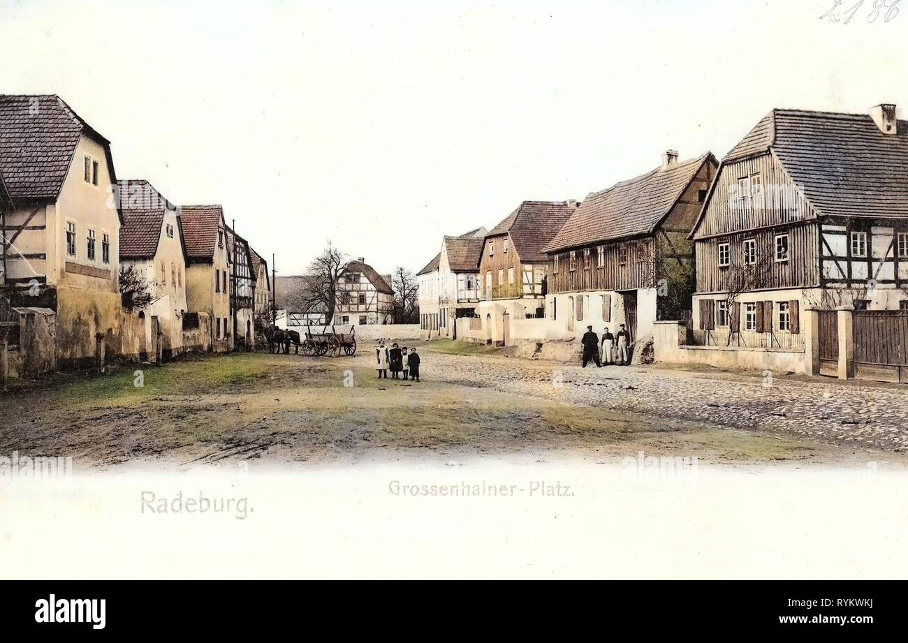 Horse-drawn wagons in Germany, Buildings in Radeburg, 1901, Landkreis ...