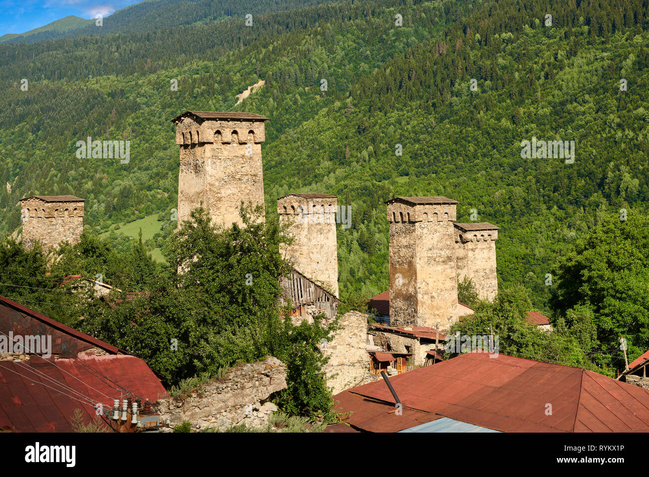 Stone medieval Svaneti tower houses of soli village, Upper Svaneti ...