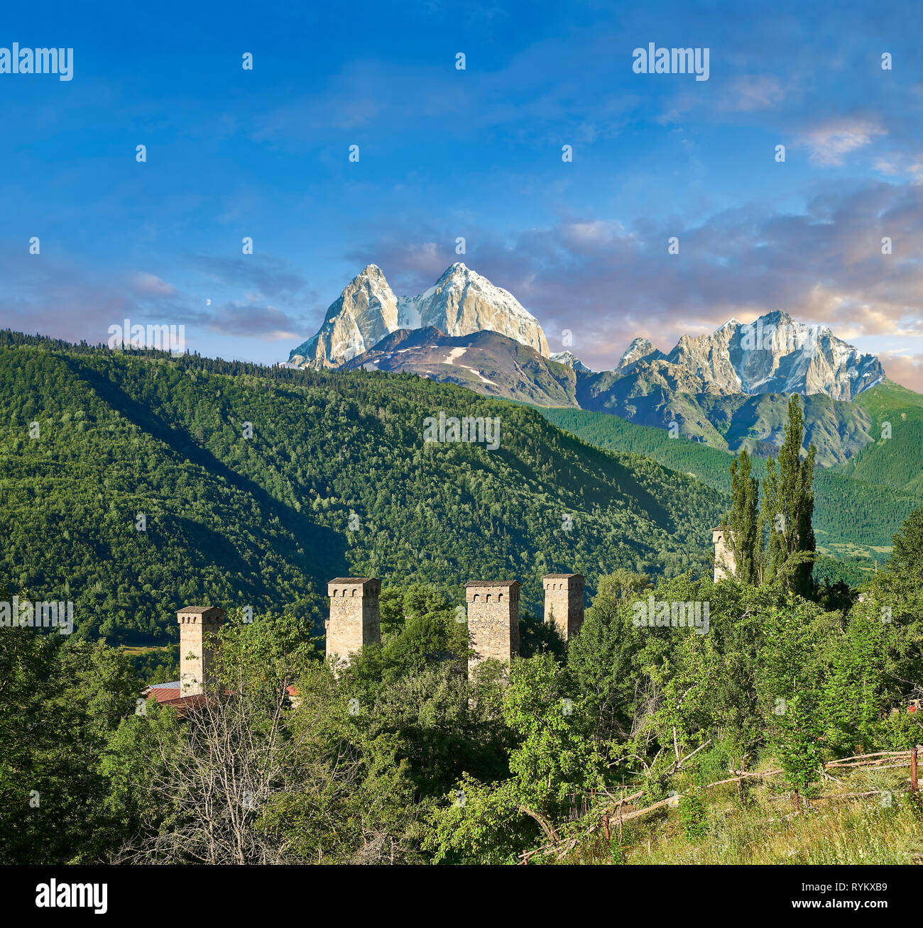 Stone medieval Svaneti tower houses of soli village, Upper Svaneti ...