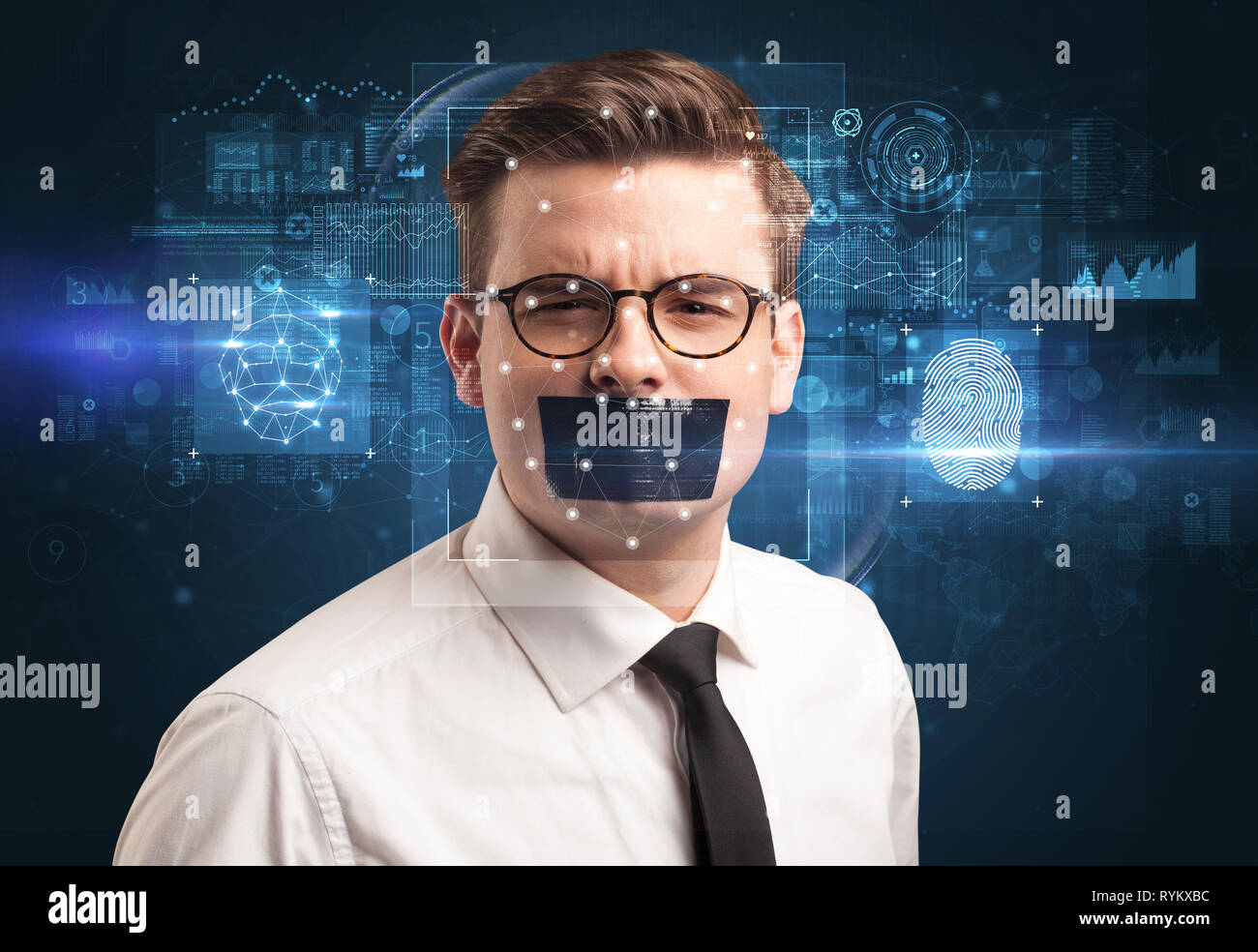 Biometric verification - face and fingerprint detection concept Stock ...