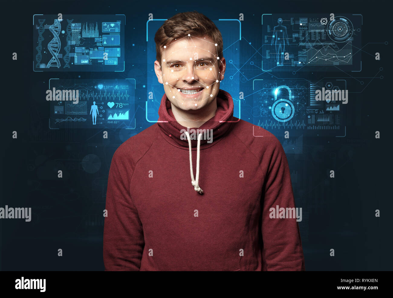 Biometric verification - young man face recognition Stock Photo - Alamy