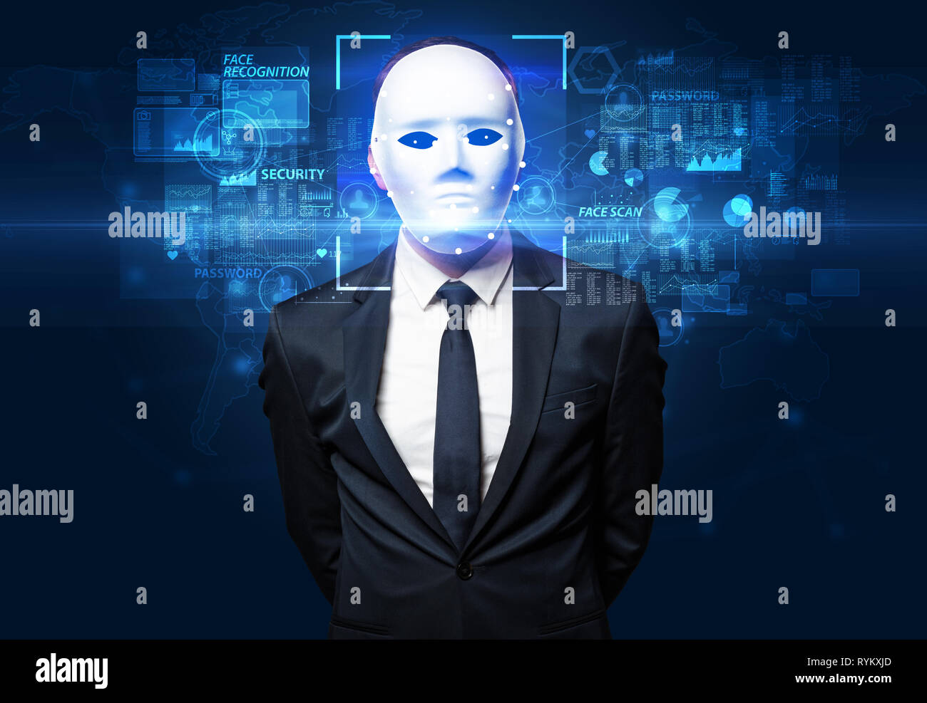 Biometric verification. Face recognition with several points Stock ...