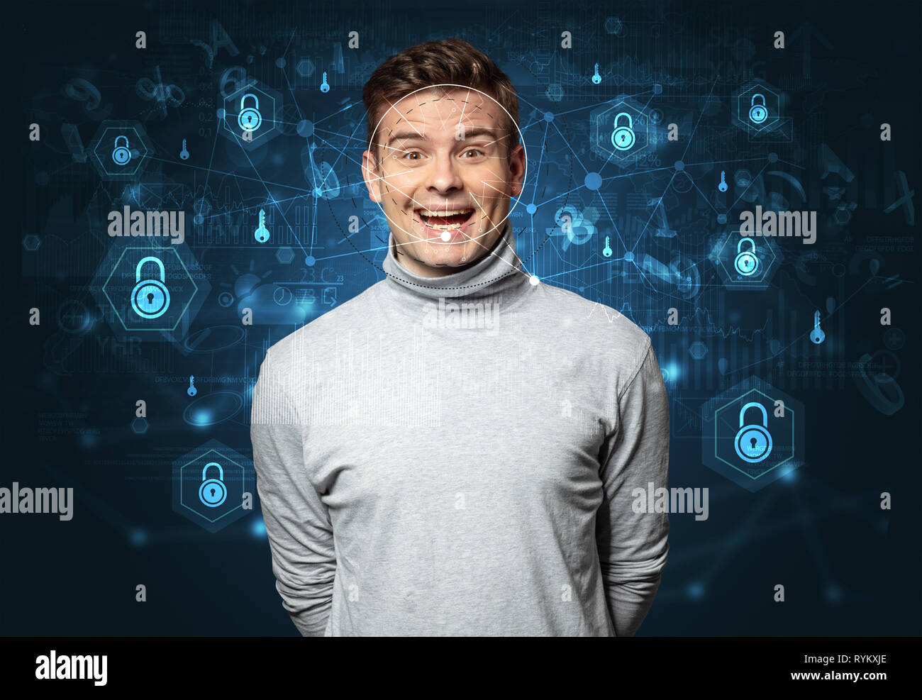 Facial security recognition concept with mesh and locks Stock Photo - Alamy