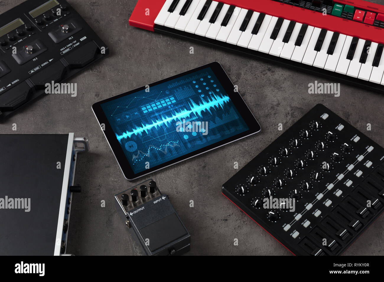 Music instruments and tablet with recording sound concept Stock Photo ...