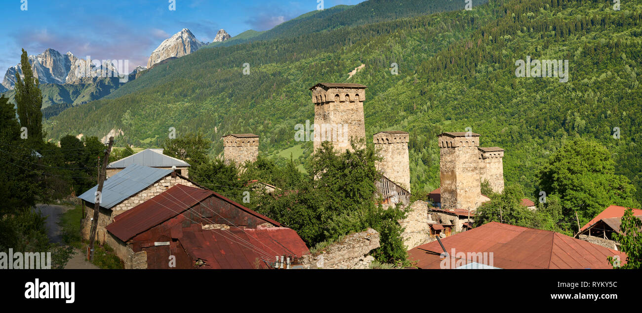 Stone medieval Svaneti tower houses of soli village, Upper Svaneti ...