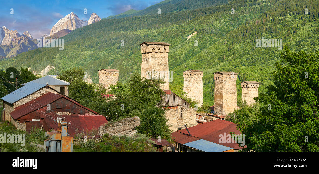 Stone medieval Svaneti tower houses of soli village, Upper Svaneti ...
