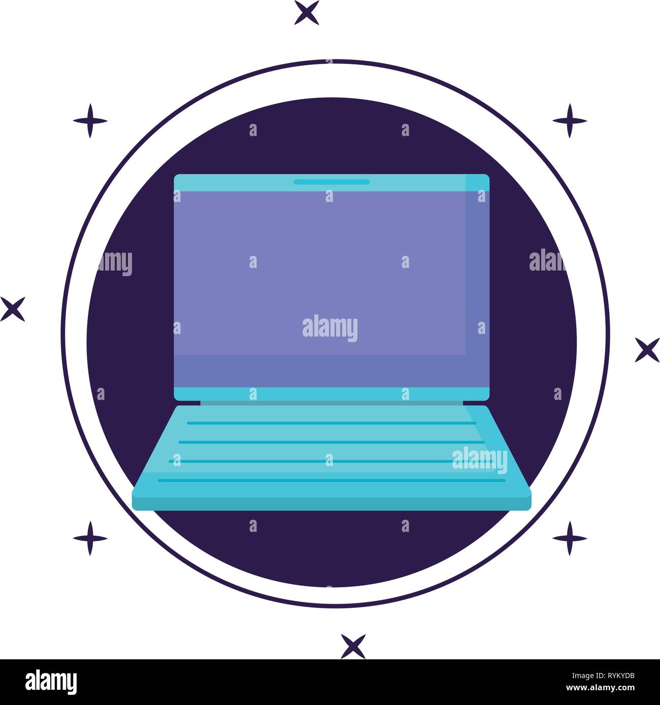 laptop computer in frame circular vector illustration design Stock ...