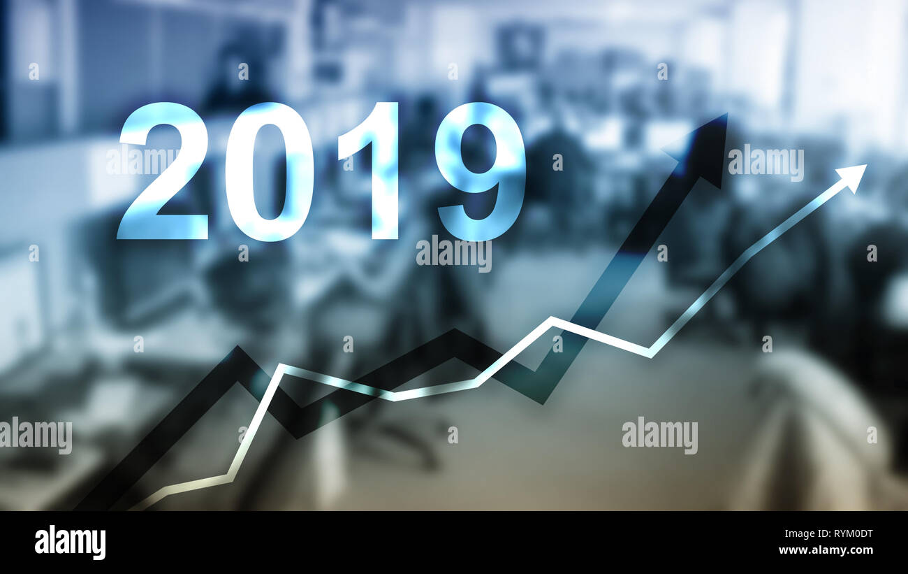 New year 2019 Financial growth graph on blurry business background ...
