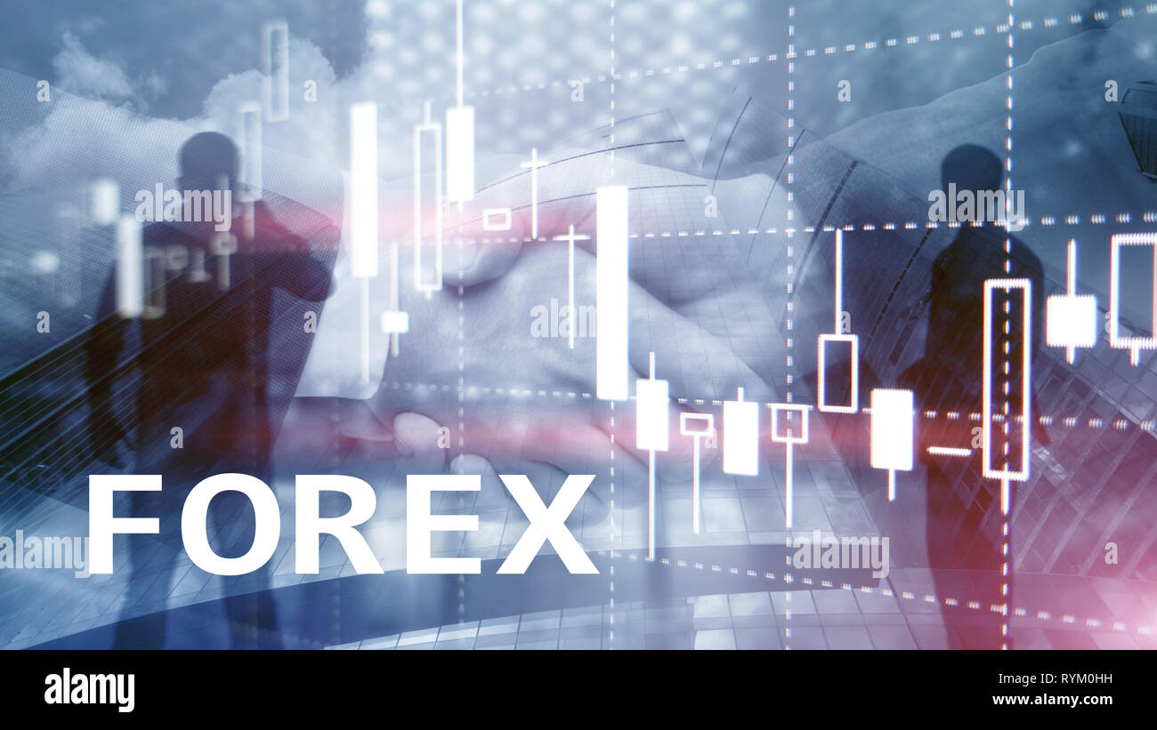 Forex trading, financial candle chart and graphs on blurred business ...