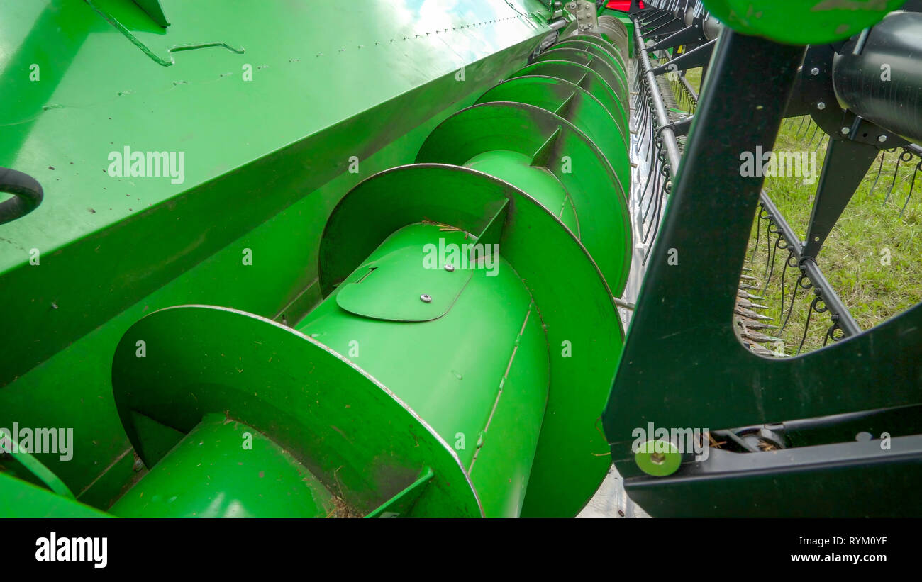 The big harvester truck on the lawn being displayed with the sharp ...